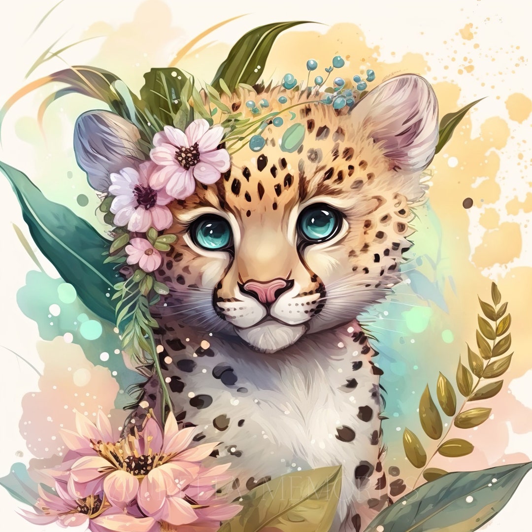 Leopard Watercolor Clipart Nursery Decor Baby Leopard Watercolor Cute ...