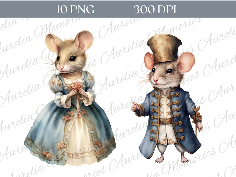 Watercolor Fairy Tale Mice Clipart 10 PNG Files Princess Mouse Clipart ...