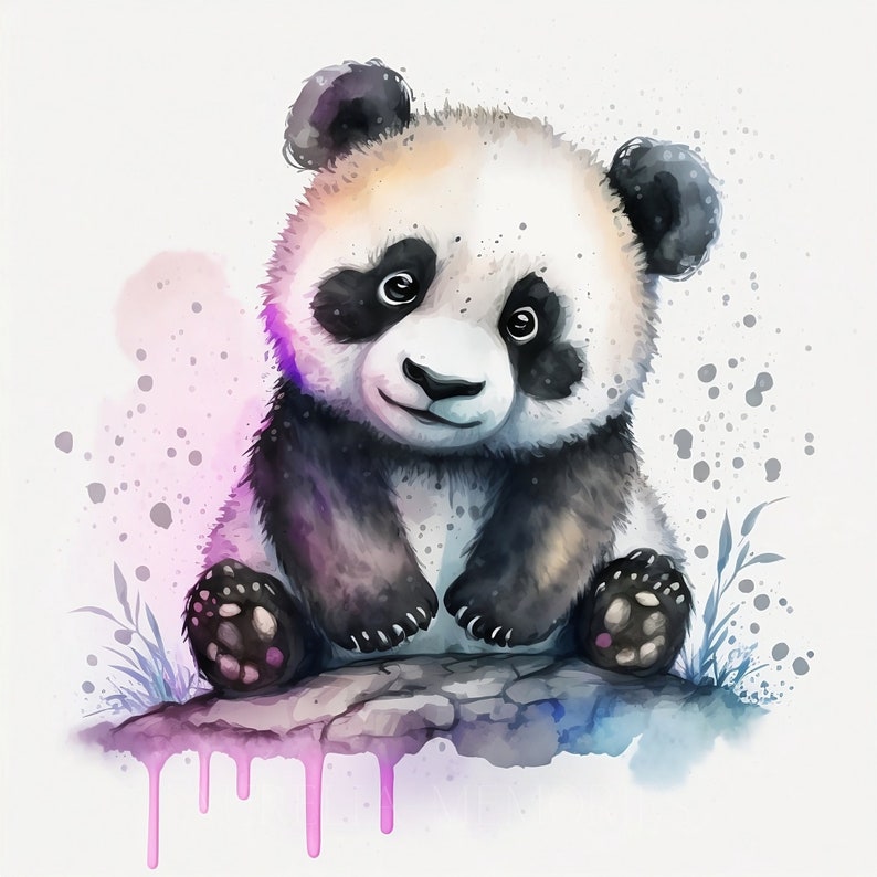Panda Watercolor Clipart Nursery Decor Baby Panda Watercolor Cute Baby ...