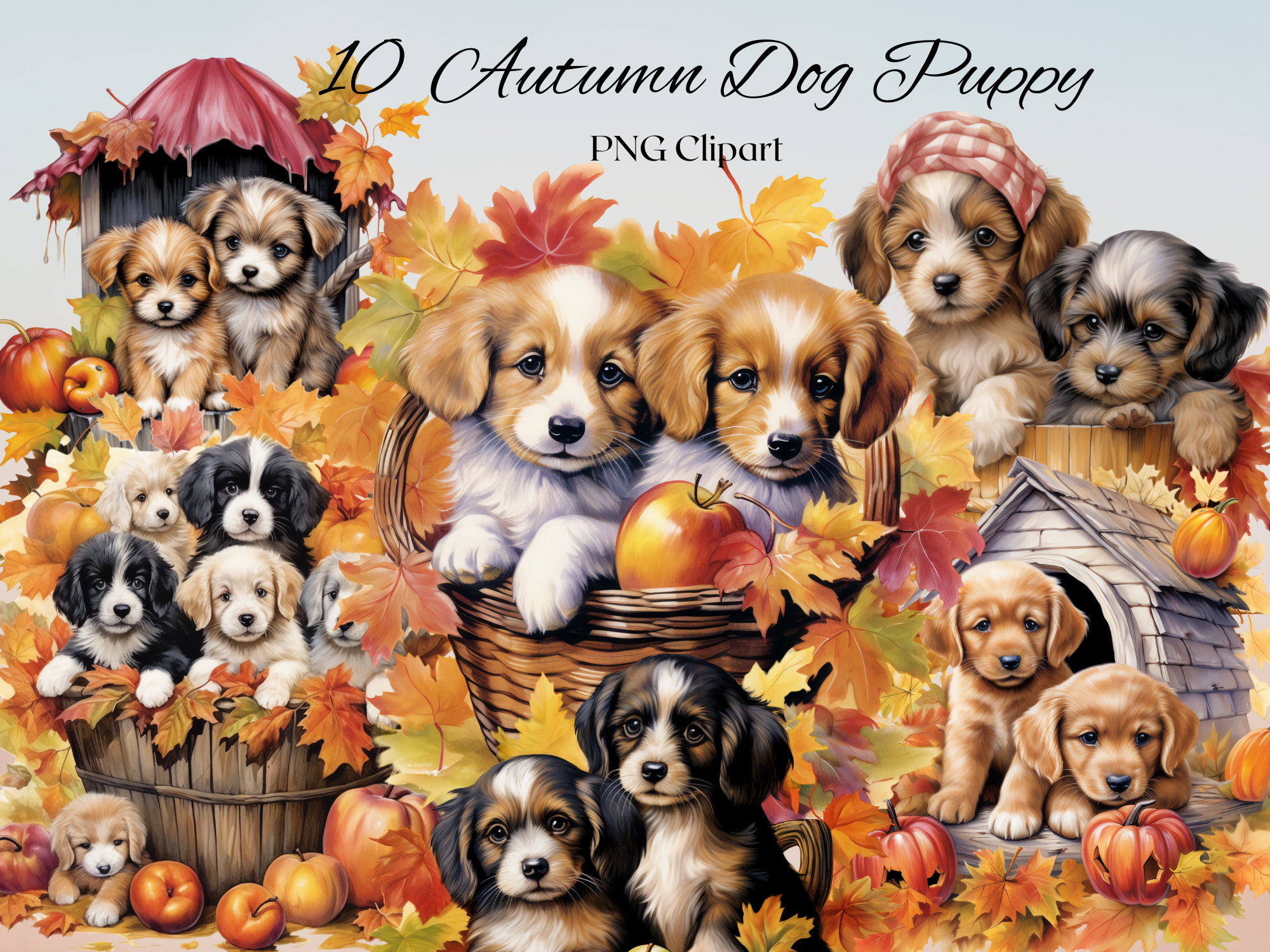 Watercolor Fall Dog Clipart 10 PNG Files Fall Puppy Clipart Puppy With ...