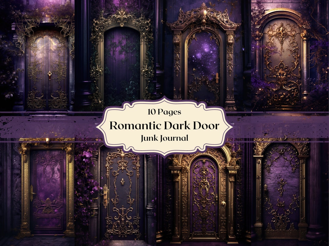 Romantic Dark Doors Digital Paper Purple Gold Doors Scrapbooking Paper ...