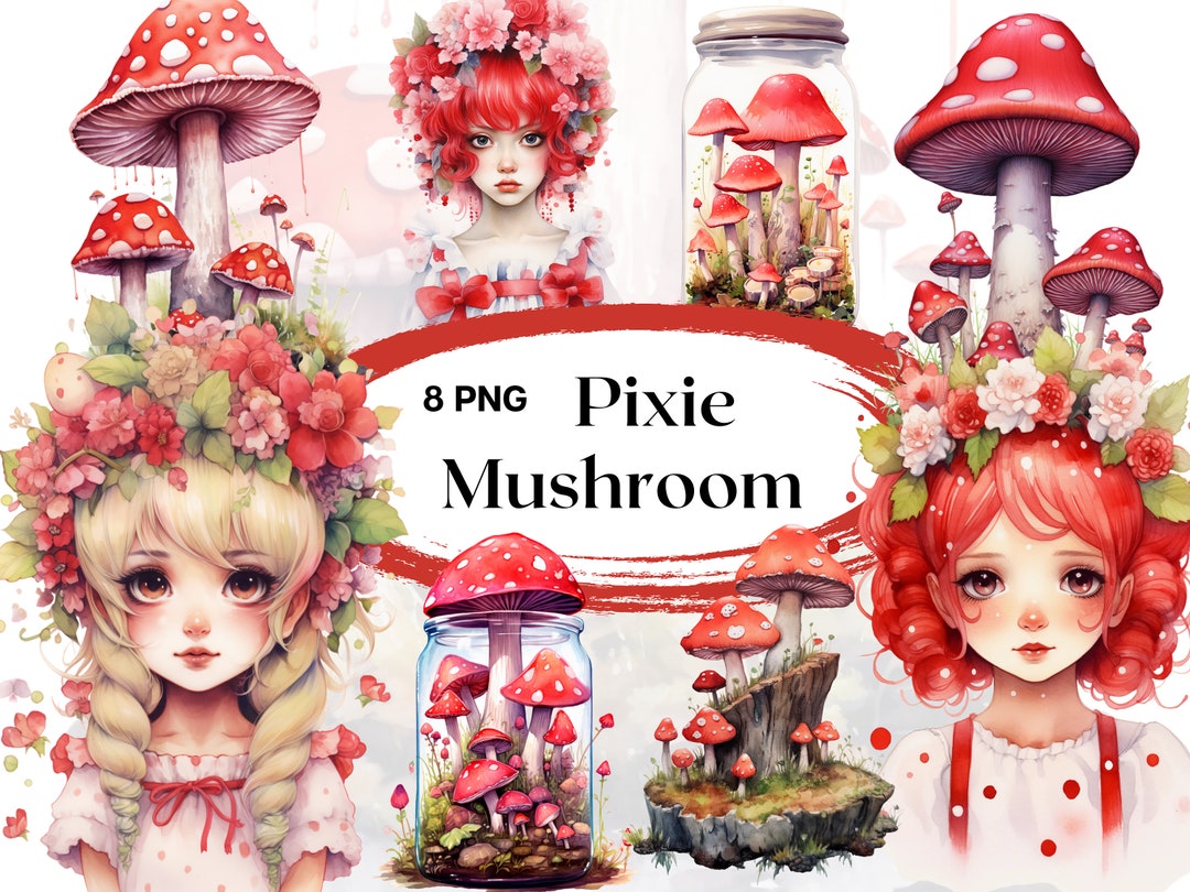 Watercolor Mushroom Pixie Clipart 8 PNG Files Fantasy Clipart Fairy ...