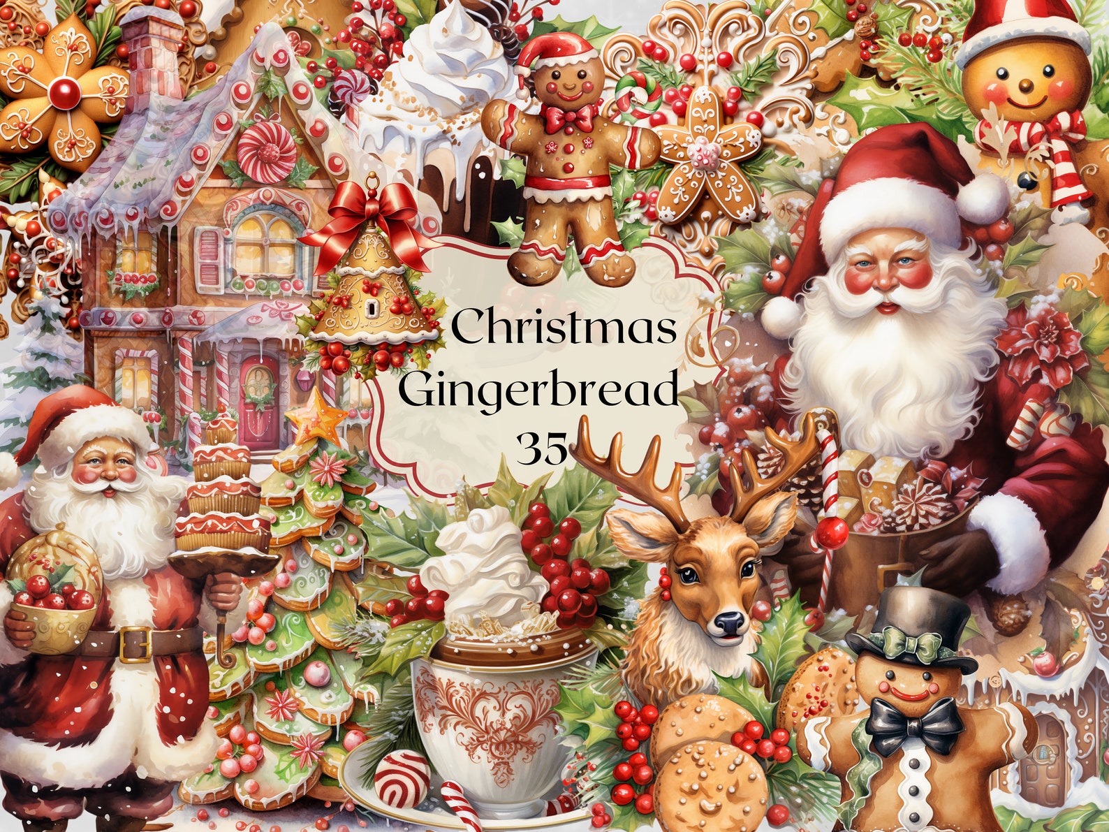 Watercolor Gingerbread Cookies Clipart 35 PNG Files Gingerbread Man ...
