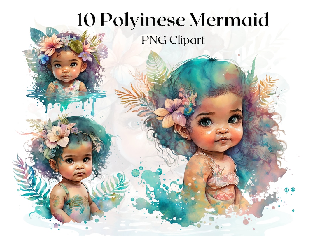 Polynesian Mermaids Watercolor Clipart 10 PNG Files Mermaid Watercolor ...