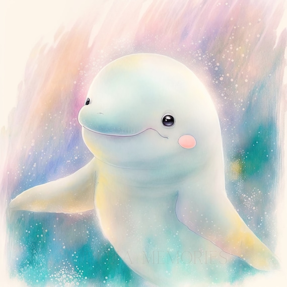 Baby Beluga Drawing ARISTURING Baby Beluga Whale Cute Canvas Poster