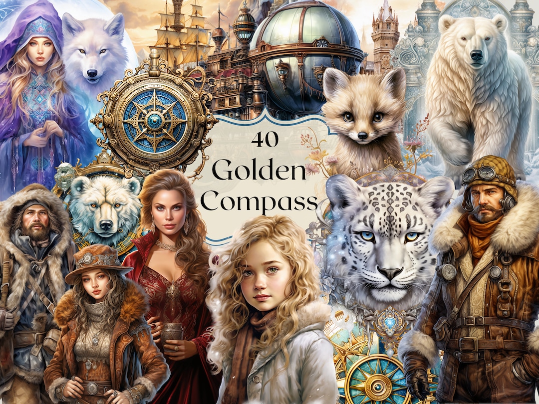 Golden Compass Clipart 40 PNG Files Watercolor Golden Compass Clipart ...