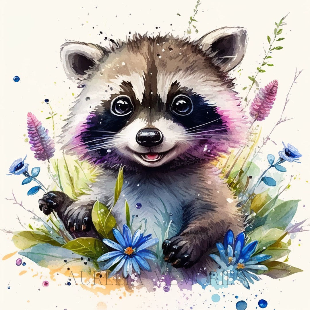Raccoon Watercolor Clipart Nursery Decor Baby Raccoon Watercolor Cute ...
