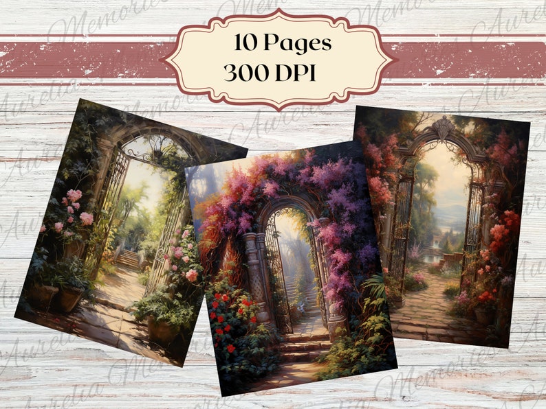 Victorian Gate Garden Digital Paper Vintage Paper Scrapbooking Flowers ...