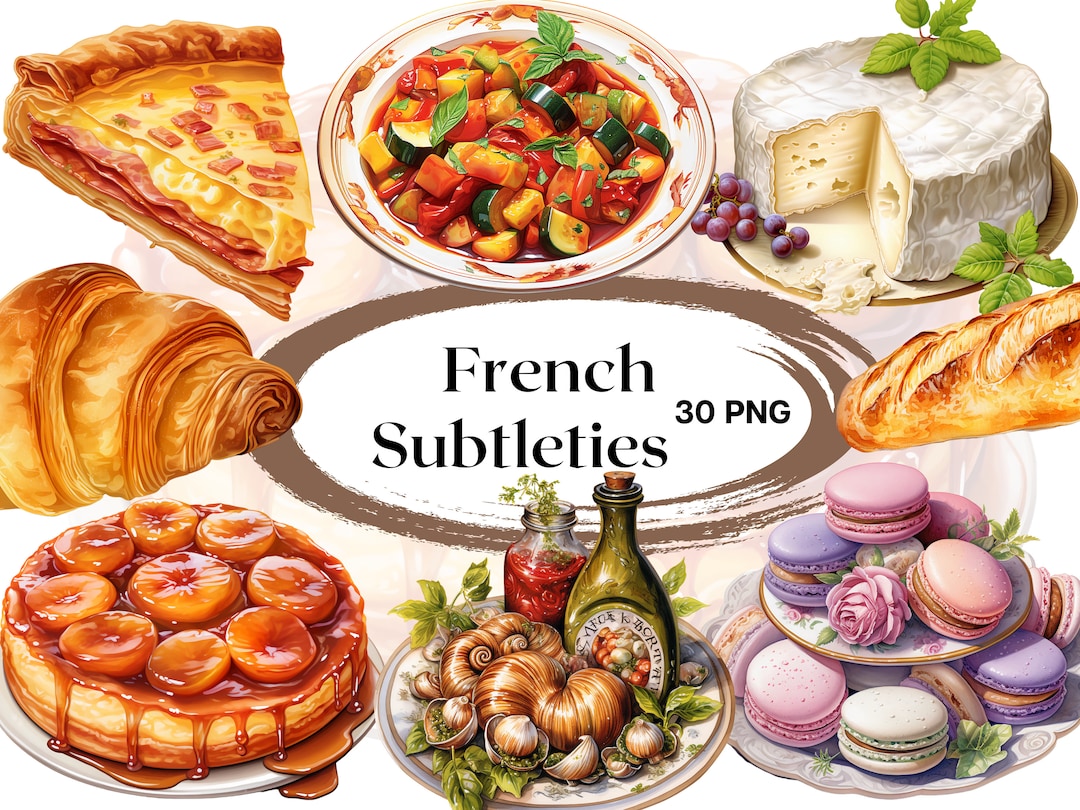 Watercolor French Food Clipart 30 PNG Files French Specialties Baguette ...