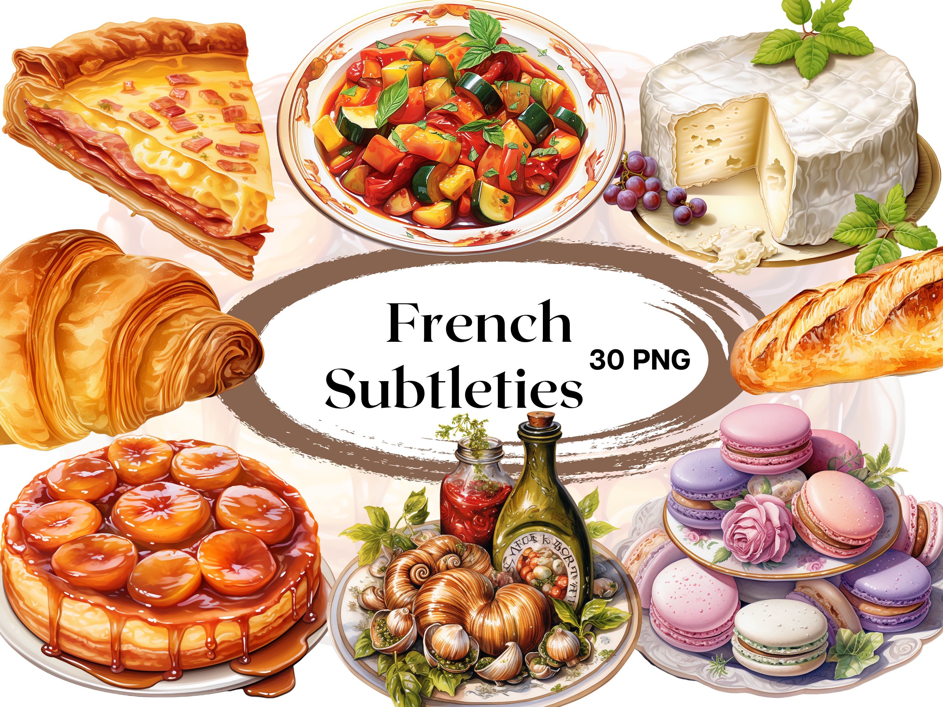 Watercolor French Food Clipart 30 PNG Files French Specialties Baguette ...