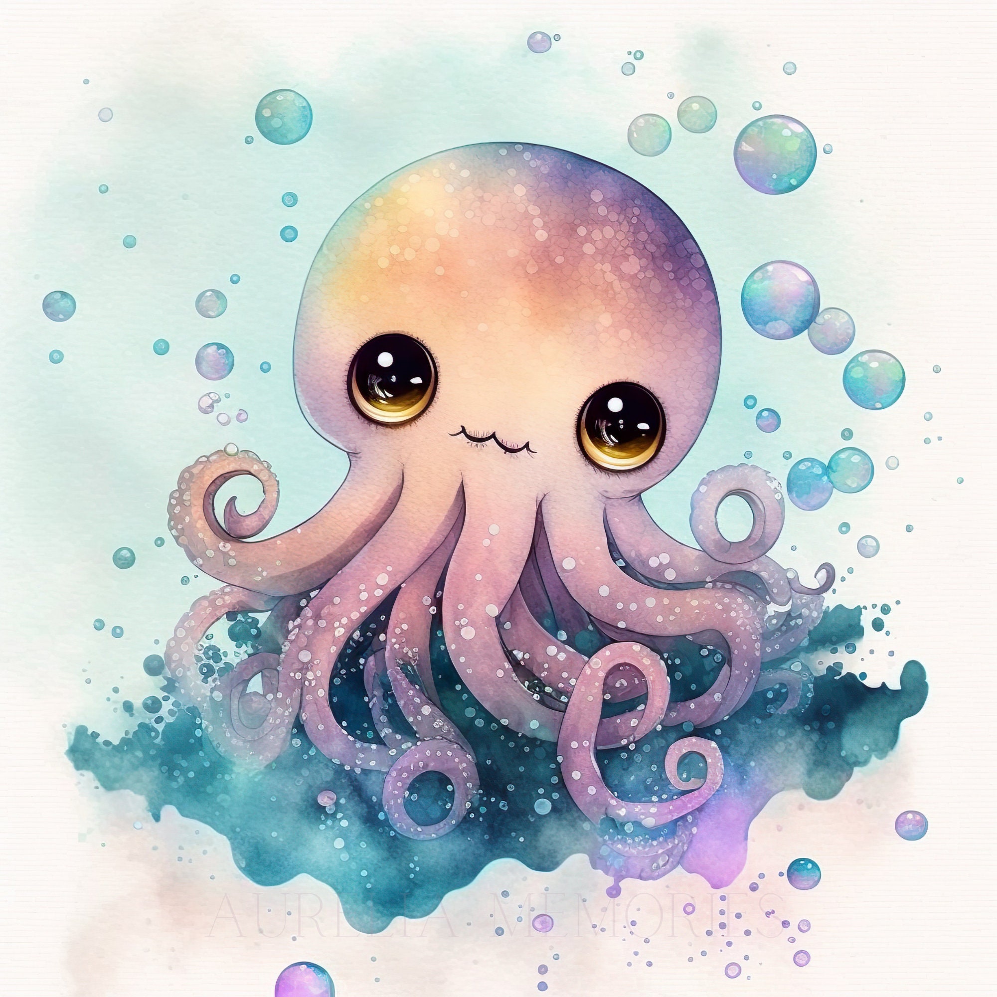Squid Watercolor Clipart Underwater World Watercolor Art Baby Octopus ...