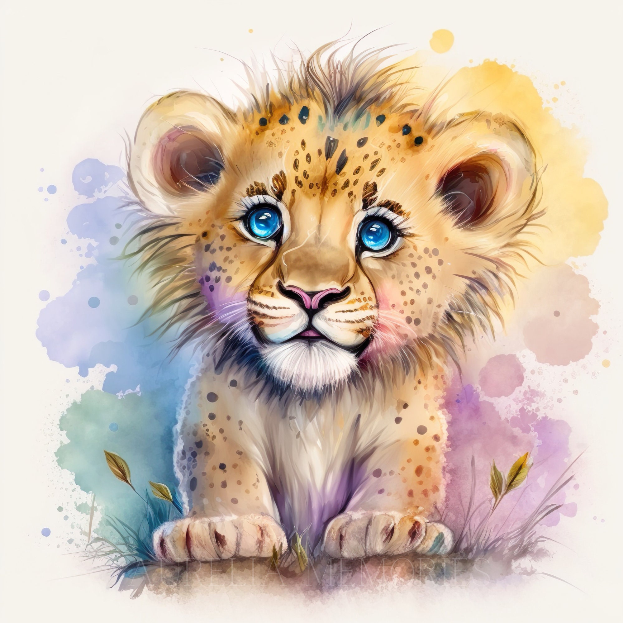 Lion Watercolor Clipart Nursery Decor Baby Lion Watercolor Cute Baby ...