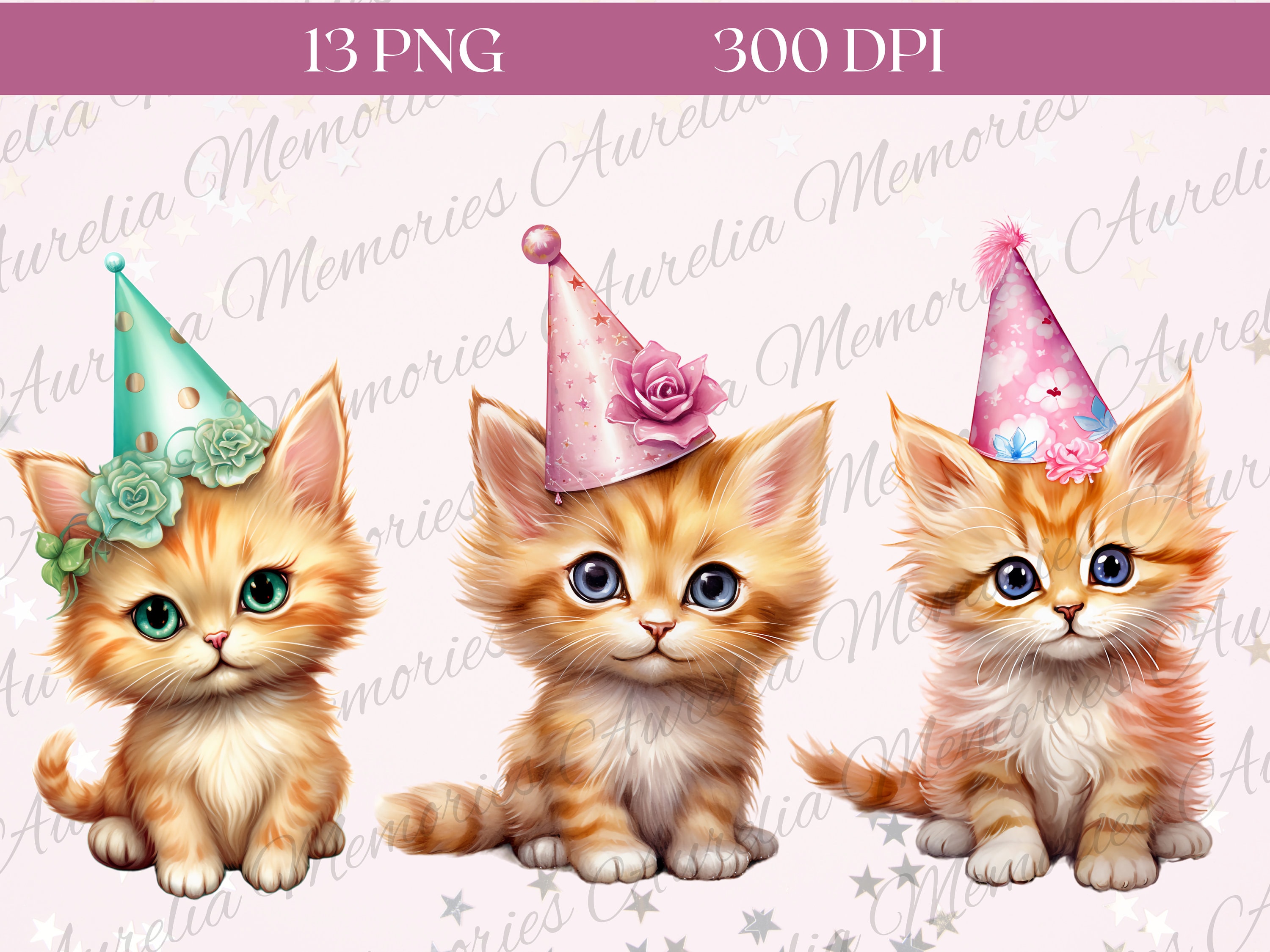 Watercolor Party Cats Clipart 13 PNG Files Birthday Clipart - Etsy