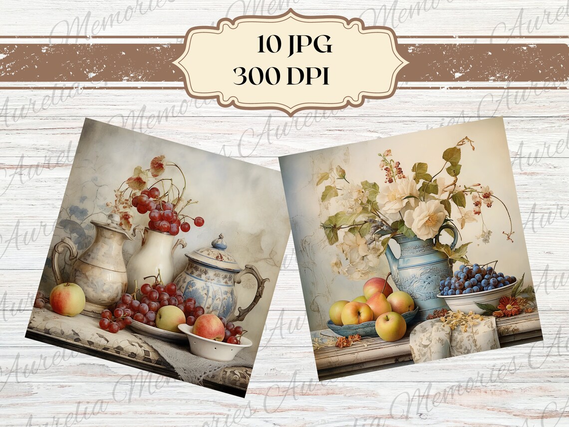 Vintage Shabby Chic Fruits Clipart 10 JPG Watercolor Fruits Digital ...