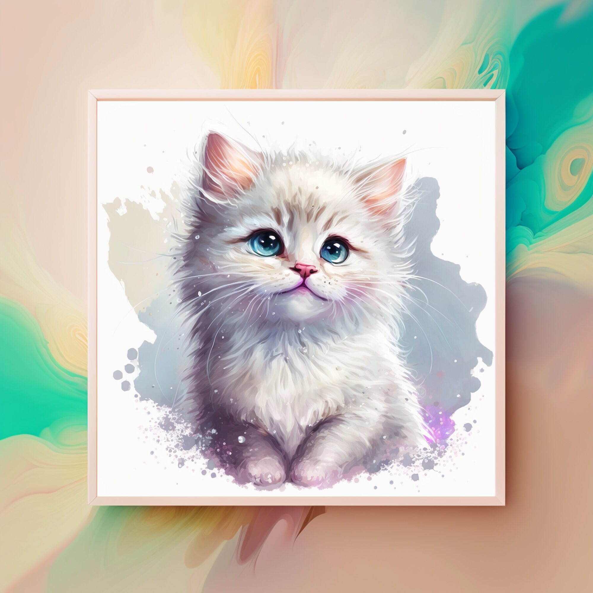 Cat Watercolor Clipart Nursery Decor Baby White Cat Watercolor Cute ...