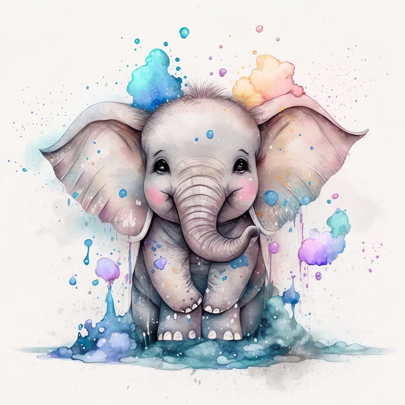 Elephant Watercolor Clipart Nursery Decor Baby Elephant Watercolor Cute ...