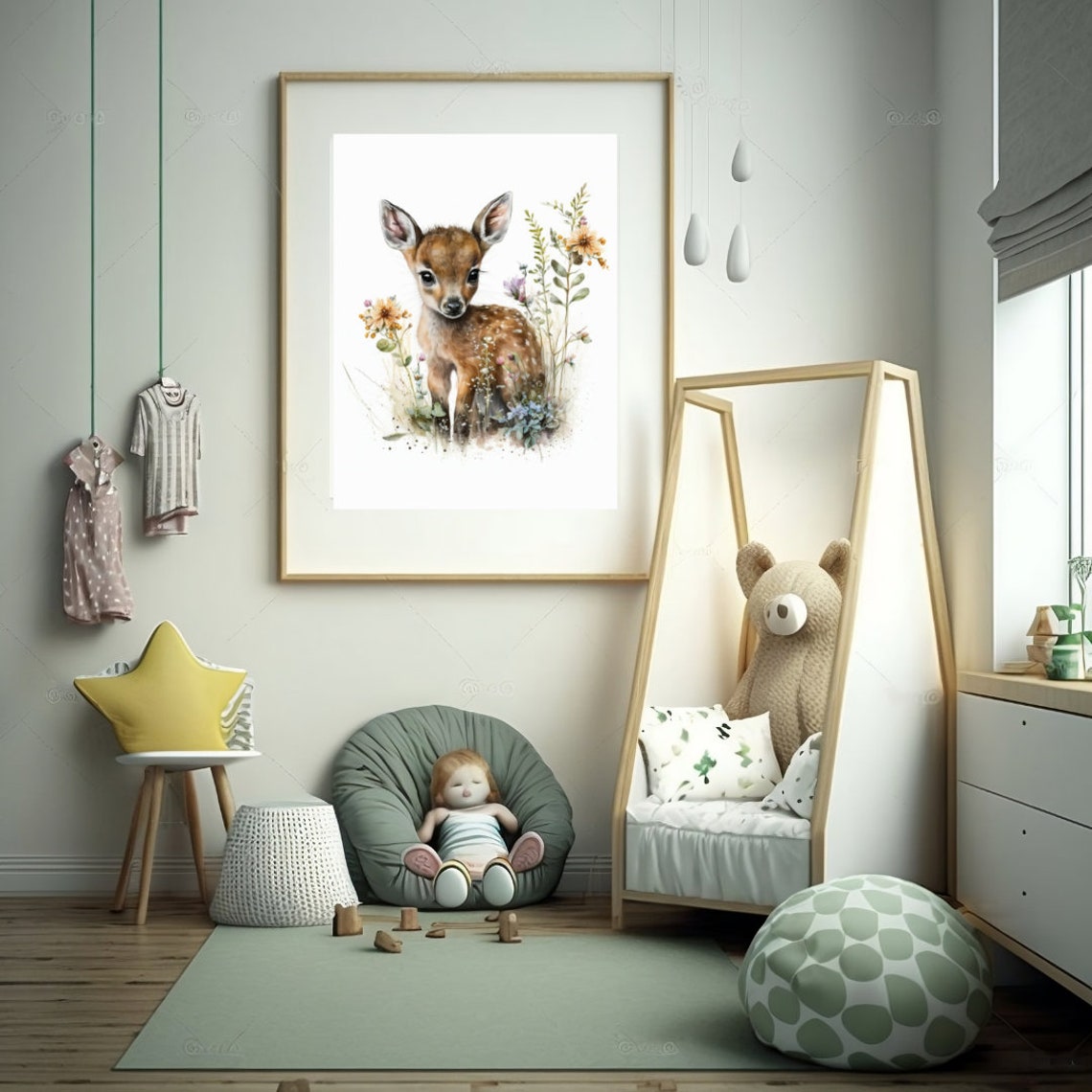 Cute Deer Watercolor Clipart - Digital Download for Baby Room Wall ...