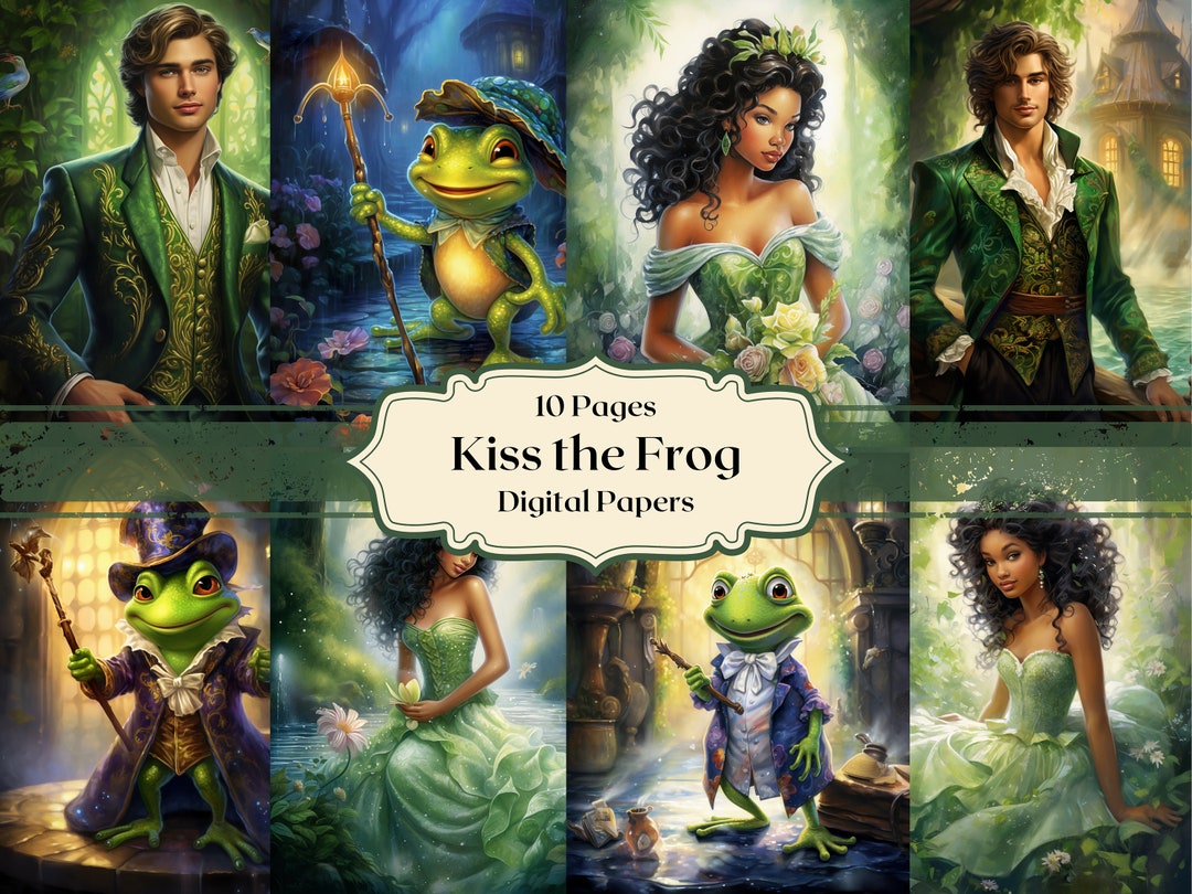 Princess and the Frog Digital Paper Watercolor Fairytale Scrapbooking ...
