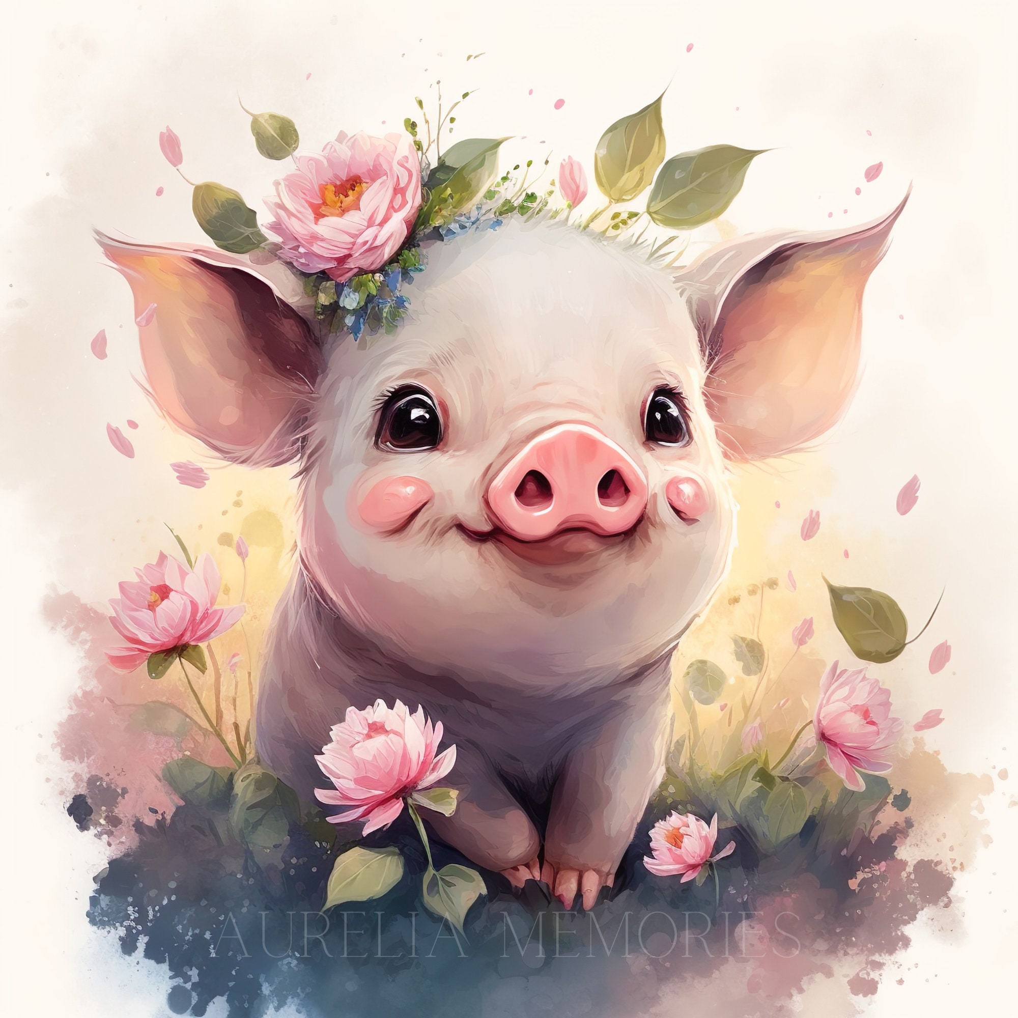 Pig Watercolor Clipart Nursery Decor Baby Pig Watercolor Cute Baby ...