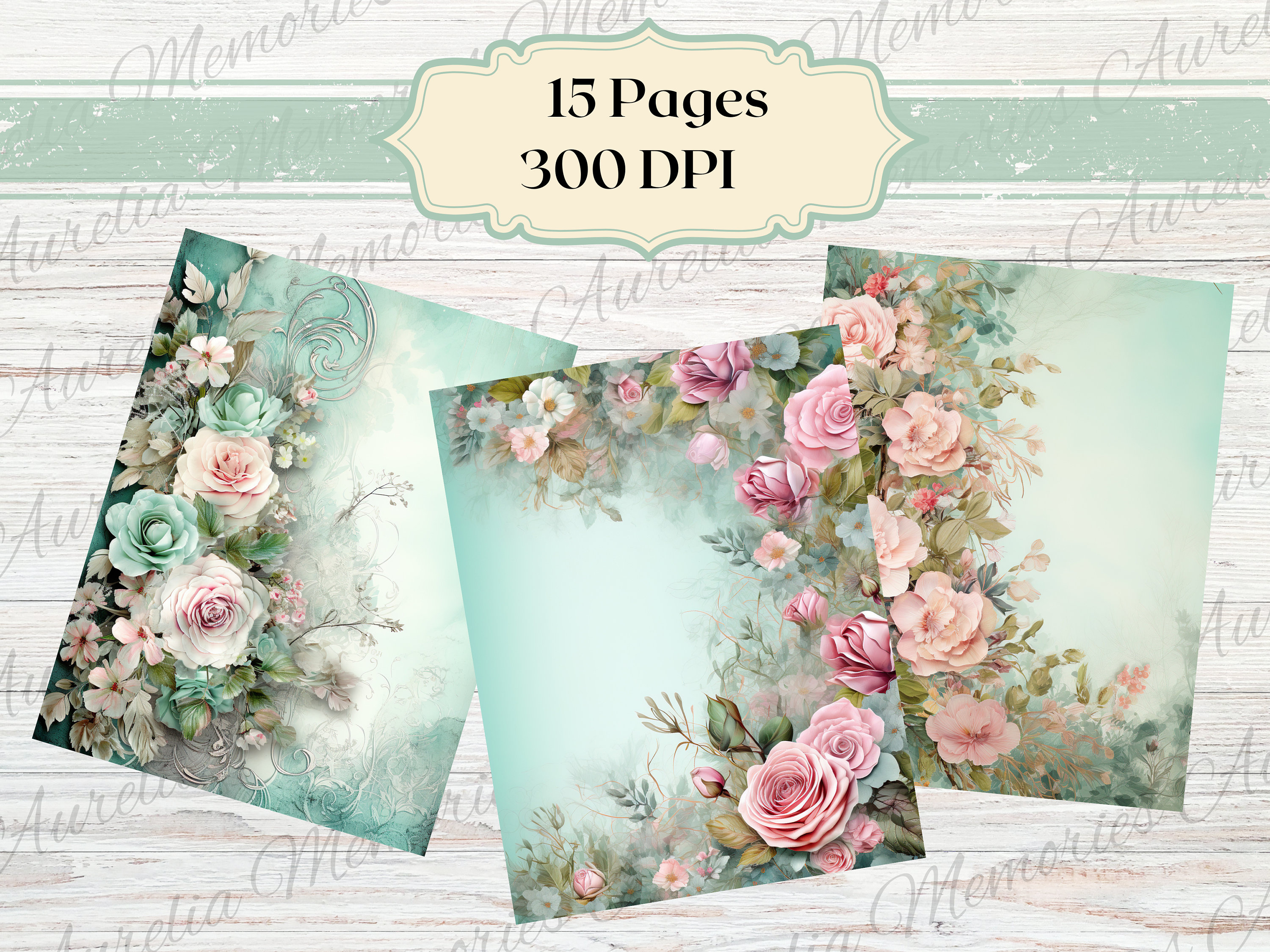 Shabby Mint Digital Paper Vintage Paper Scrapbooking Girly Paper Pink ...