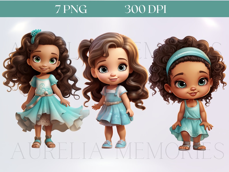 Cute Little Girls Clipart 7 PNG Files Girl With Blue Dress Latin Girl ...
