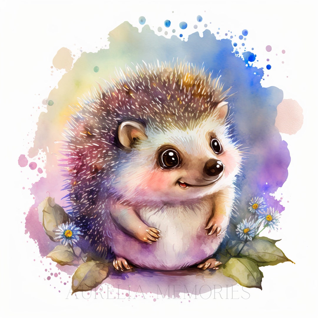 Hedgehog Watercolor Clipart Nursery Decor Baby Hedgehog Watercolor Cute ...
