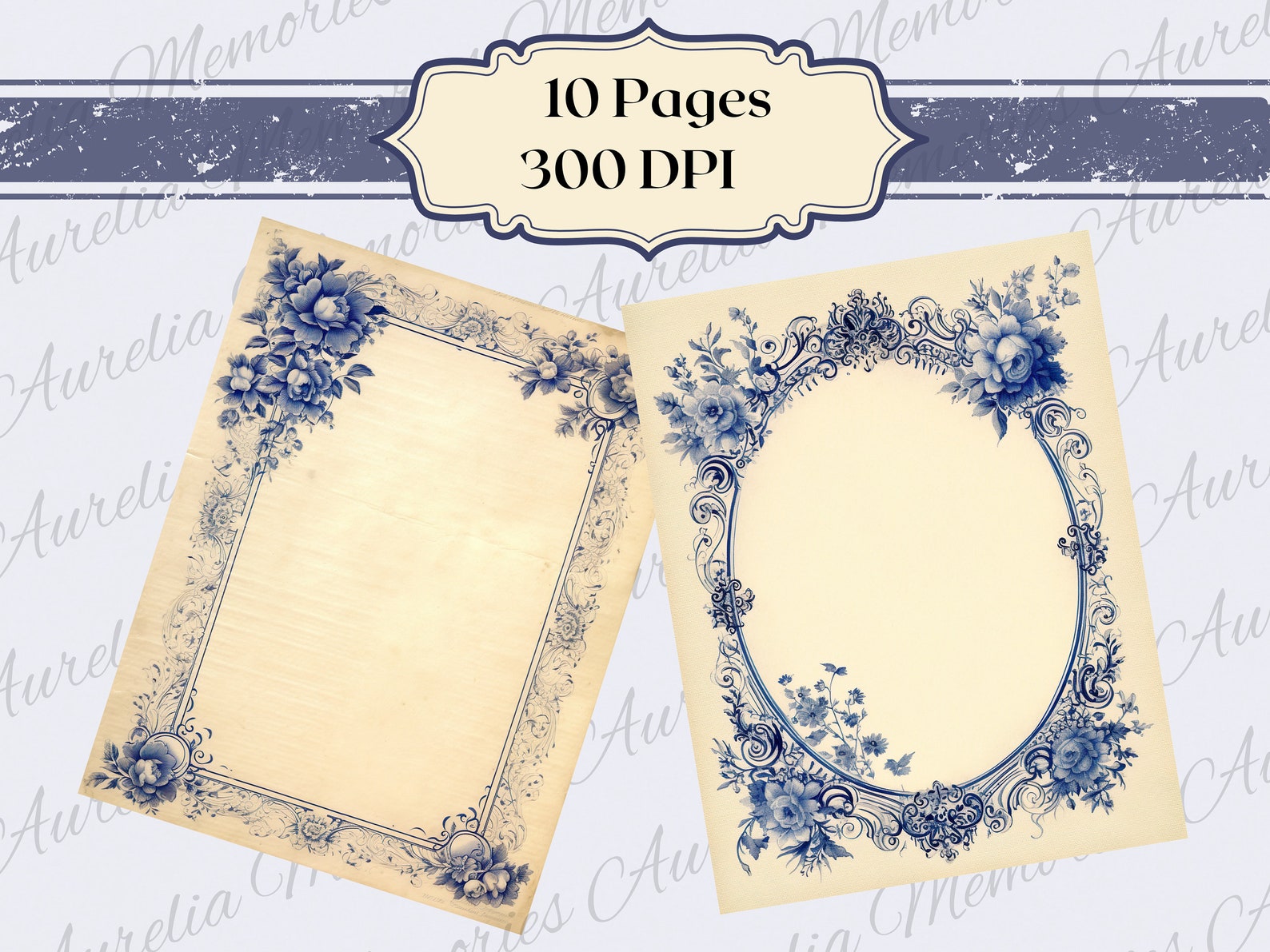 Vintage Azure Floral Frame Digital Paper Antique Old Floral Art ...