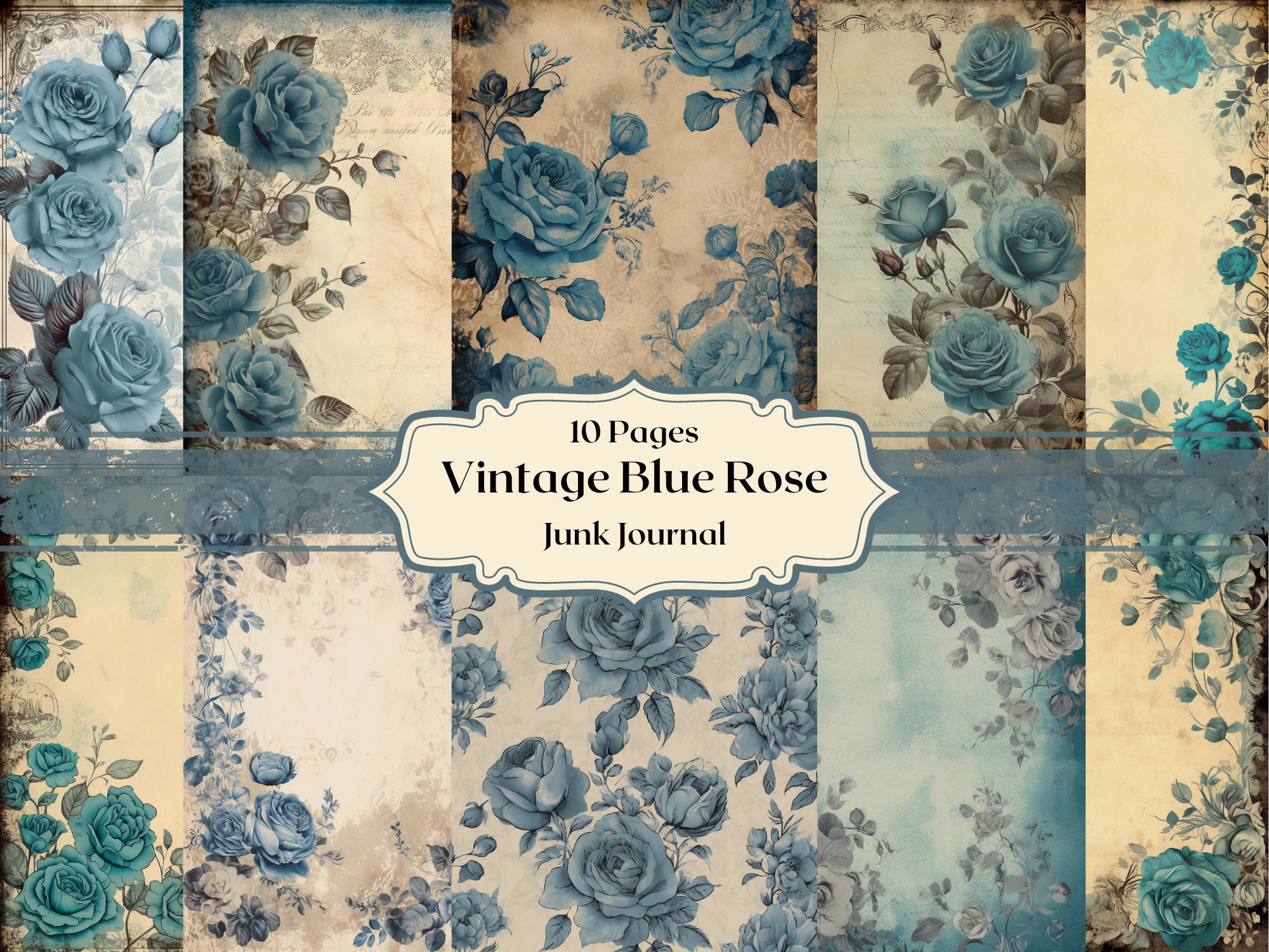 Vintage Blue Roses Digital Paper Blue Roses Scrapbooking Old - Etsy
