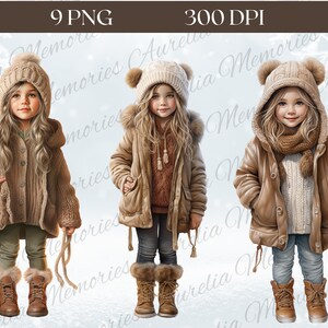 Winter Little Girls Clipart 9 PNG Files Watercolor Little Girls in ...