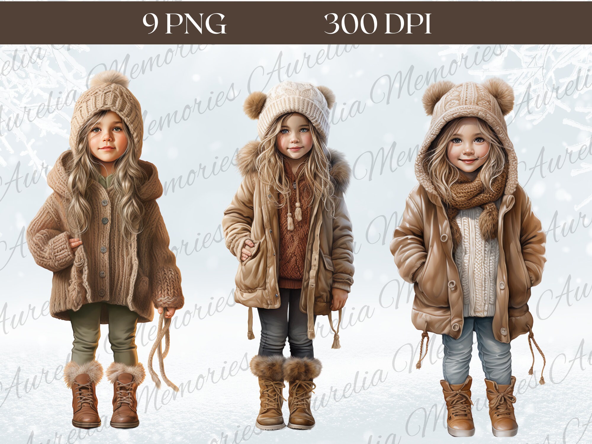Winter Little Girls Clipart 9 PNG Files Watercolor Little Girls in ...