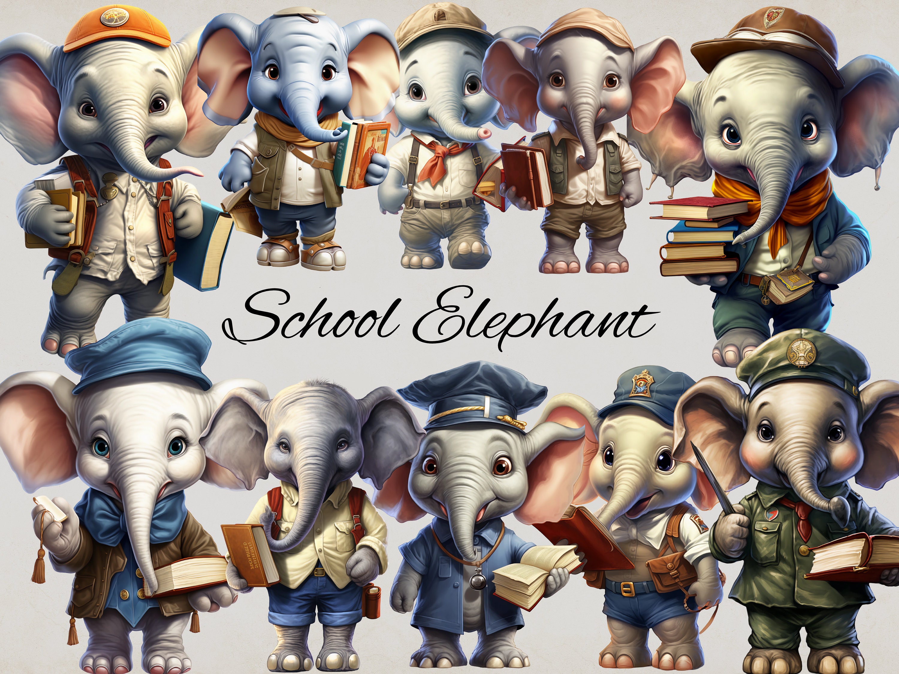 School Elephant Clipart 11 PNG Files Animal Clipart Cute Elephant in ...