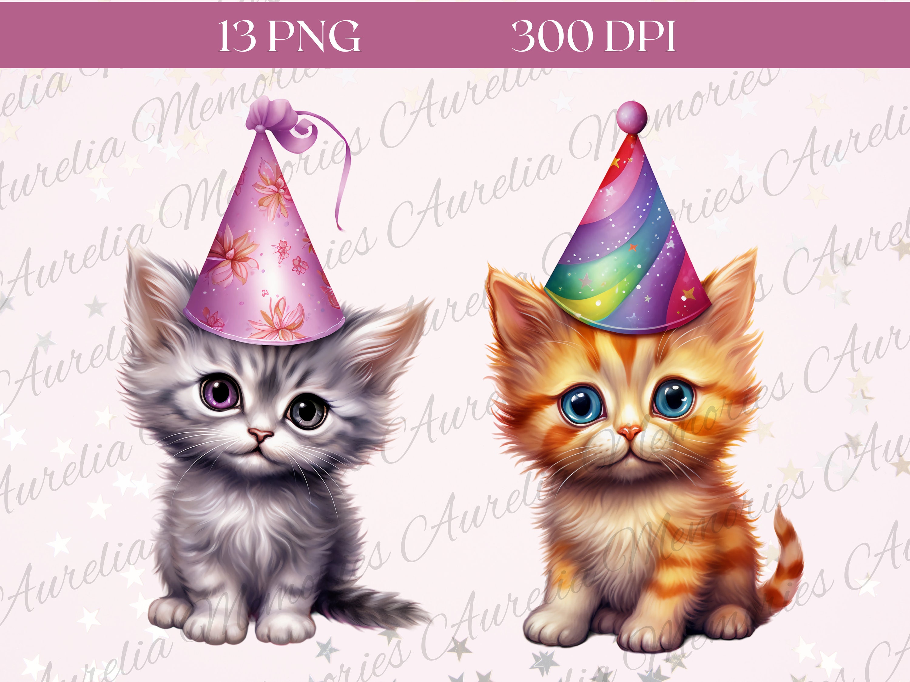 Watercolor Party Cats Clipart 13 PNG Files Birthday Clipart - Etsy