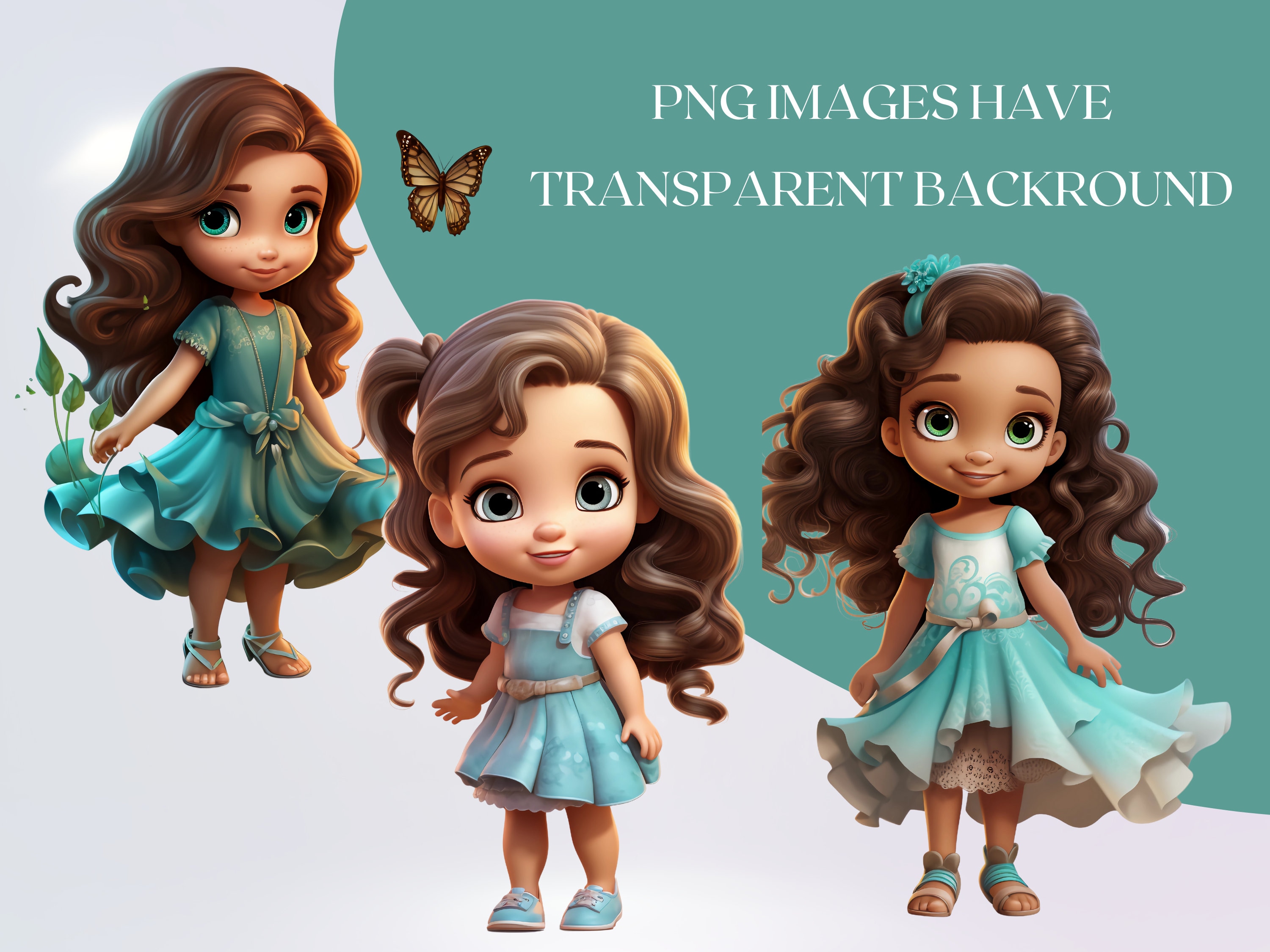 Cute Little Girls Clipart 7 PNG Files Girl With Blue Dress - Etsy UK