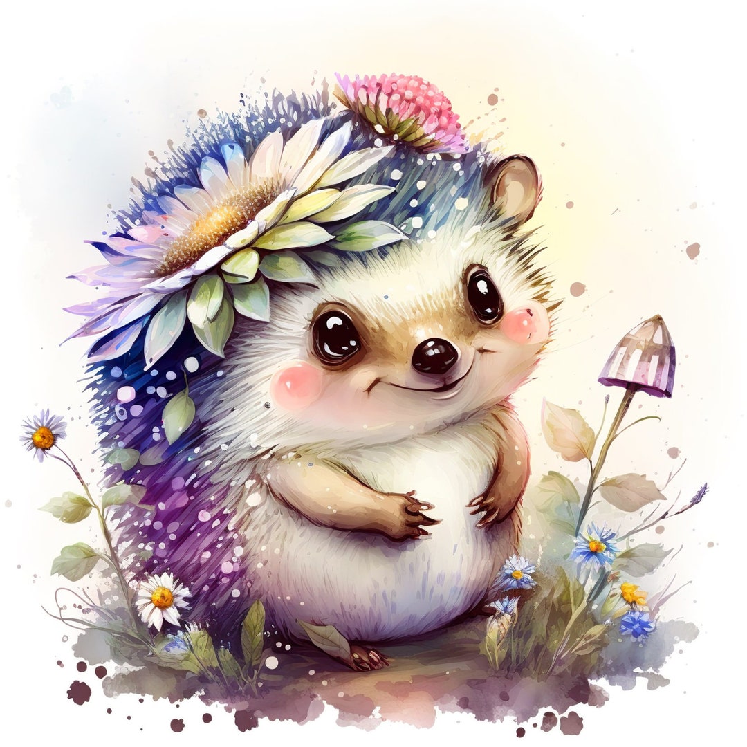 Hedgehog Watercolor Clipart Nursery Decor Baby Hedgehog Watercolor Cute ...