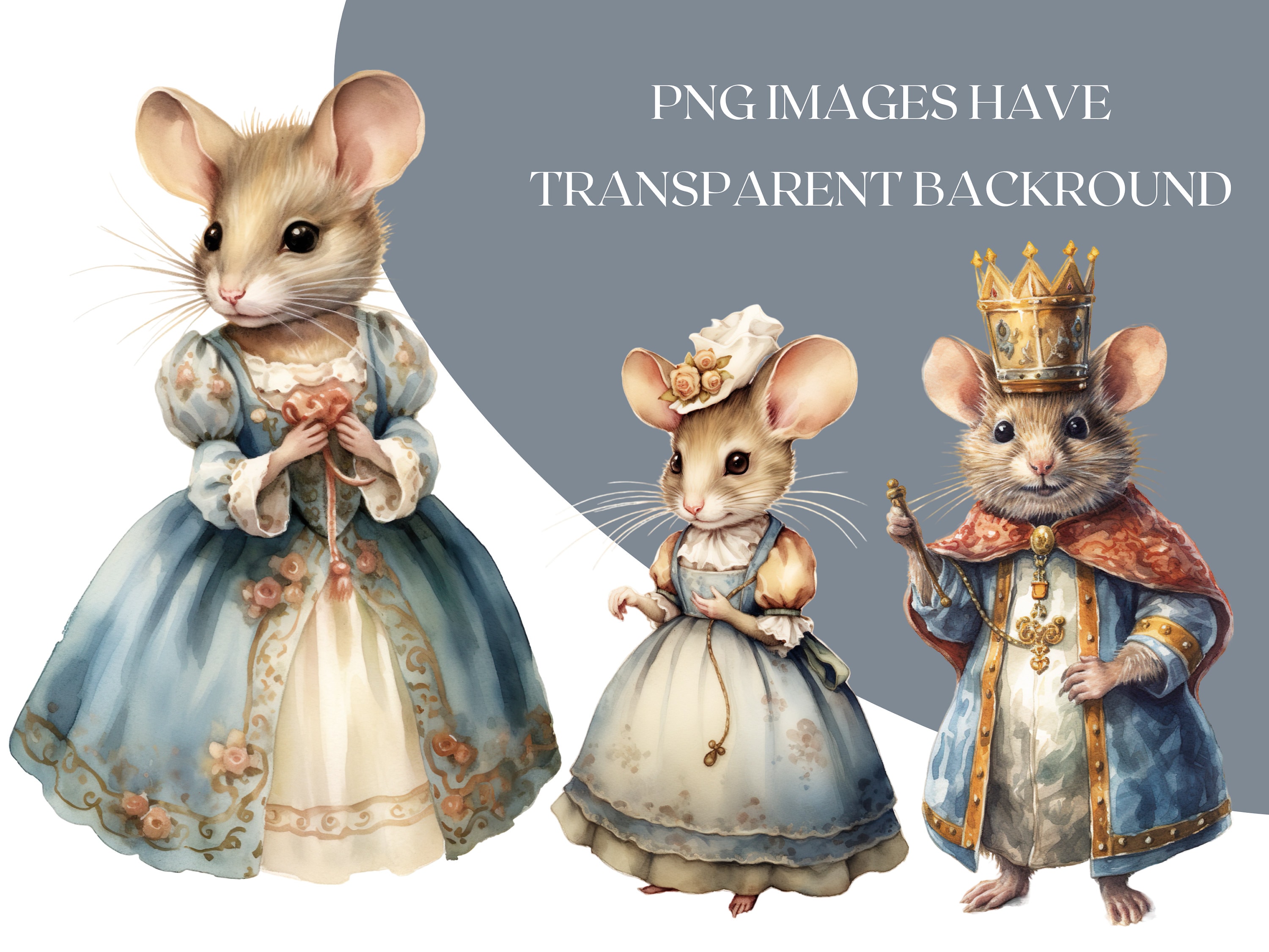 Watercolor Fairy Tale Mice Clipart 10 PNG Files Princess Mouse Clipart ...