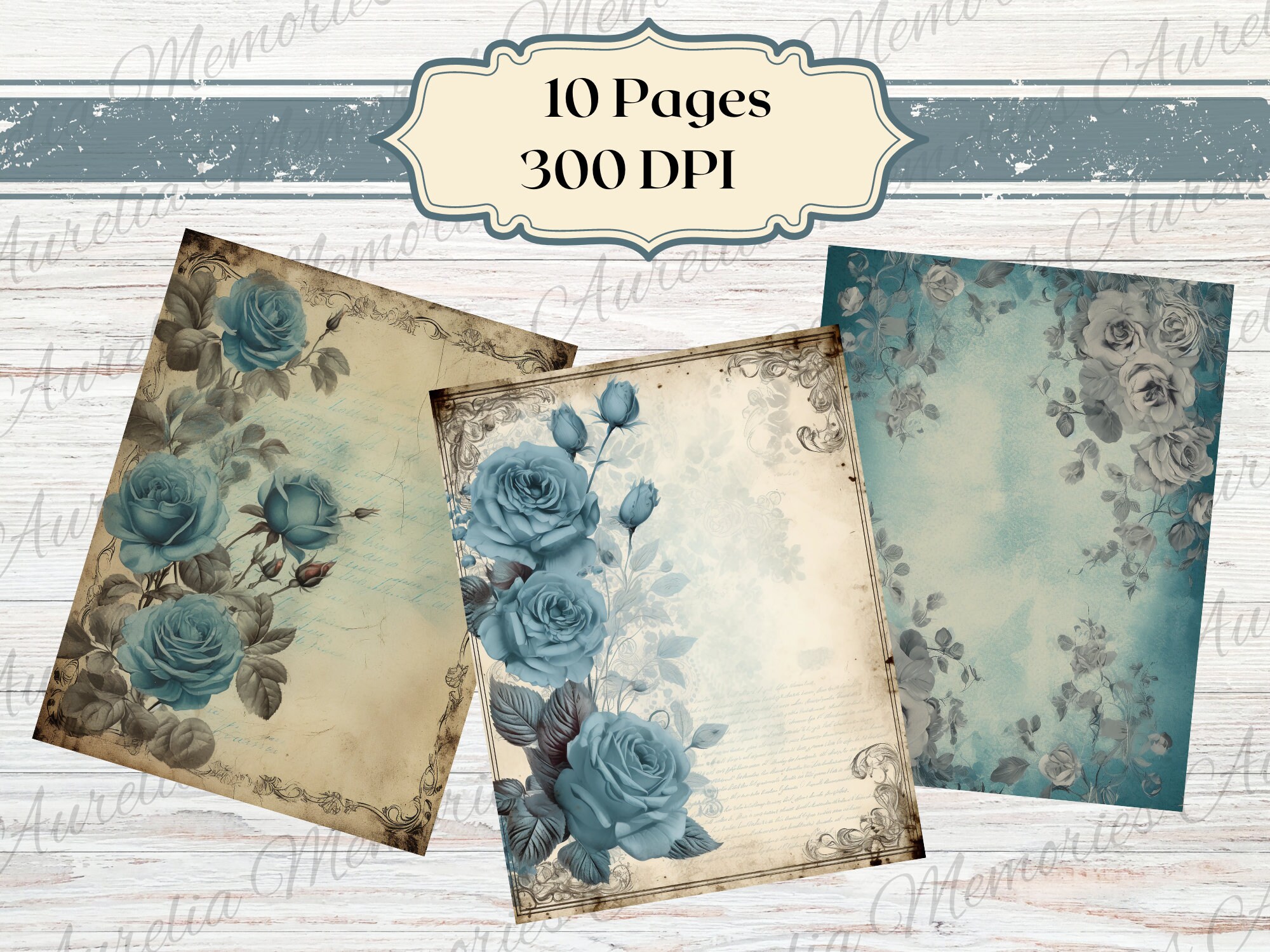 Vintage Blue Roses Digital Paper Blue Roses Scrapbooking Old - Etsy