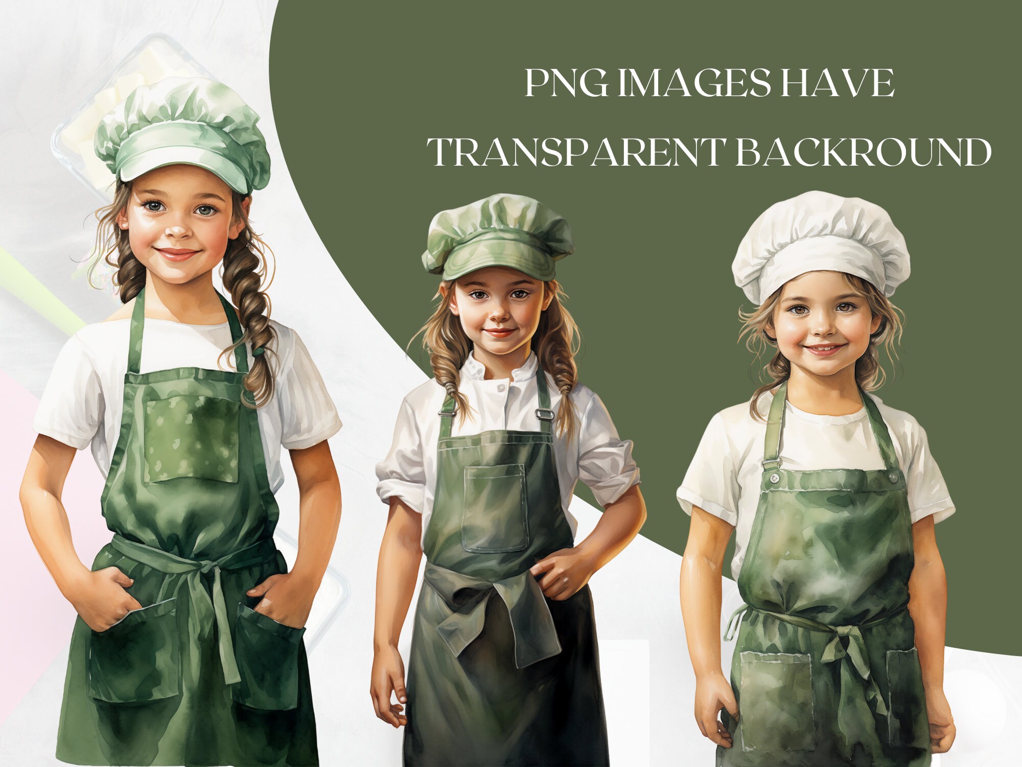 Cute Little Chef Clipart 9 PNG Files Watercolor Chef Girl With - Etsy UK