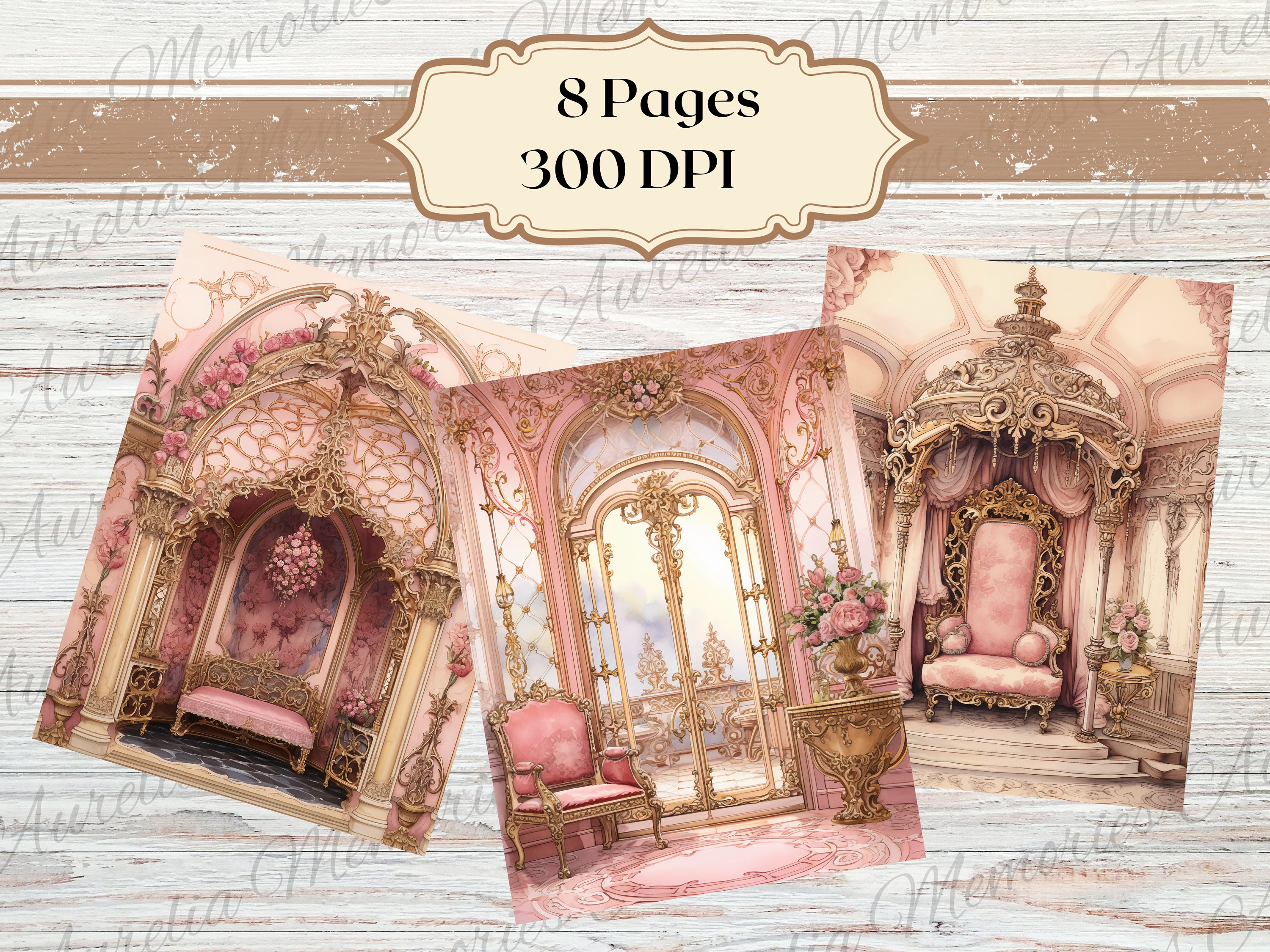 Victorian Rose Chamber Digital Paper Pastel Pink Salon Scrapbooking ...