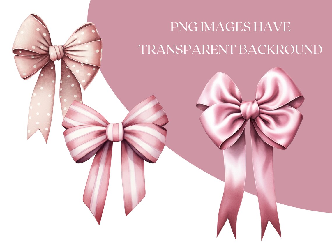 Watercolor Baby Pink Bows Clipart 8 PNG Files Baby Pink Plaid Bow Bow ...