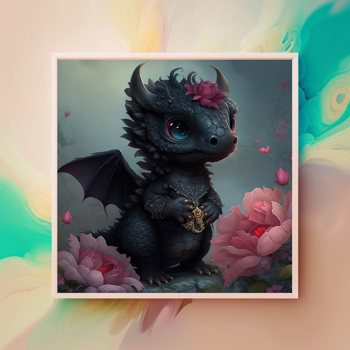 Baby Dragon Clipart Fantasy Nursery Decor Black Baby Dragon Royal ...
