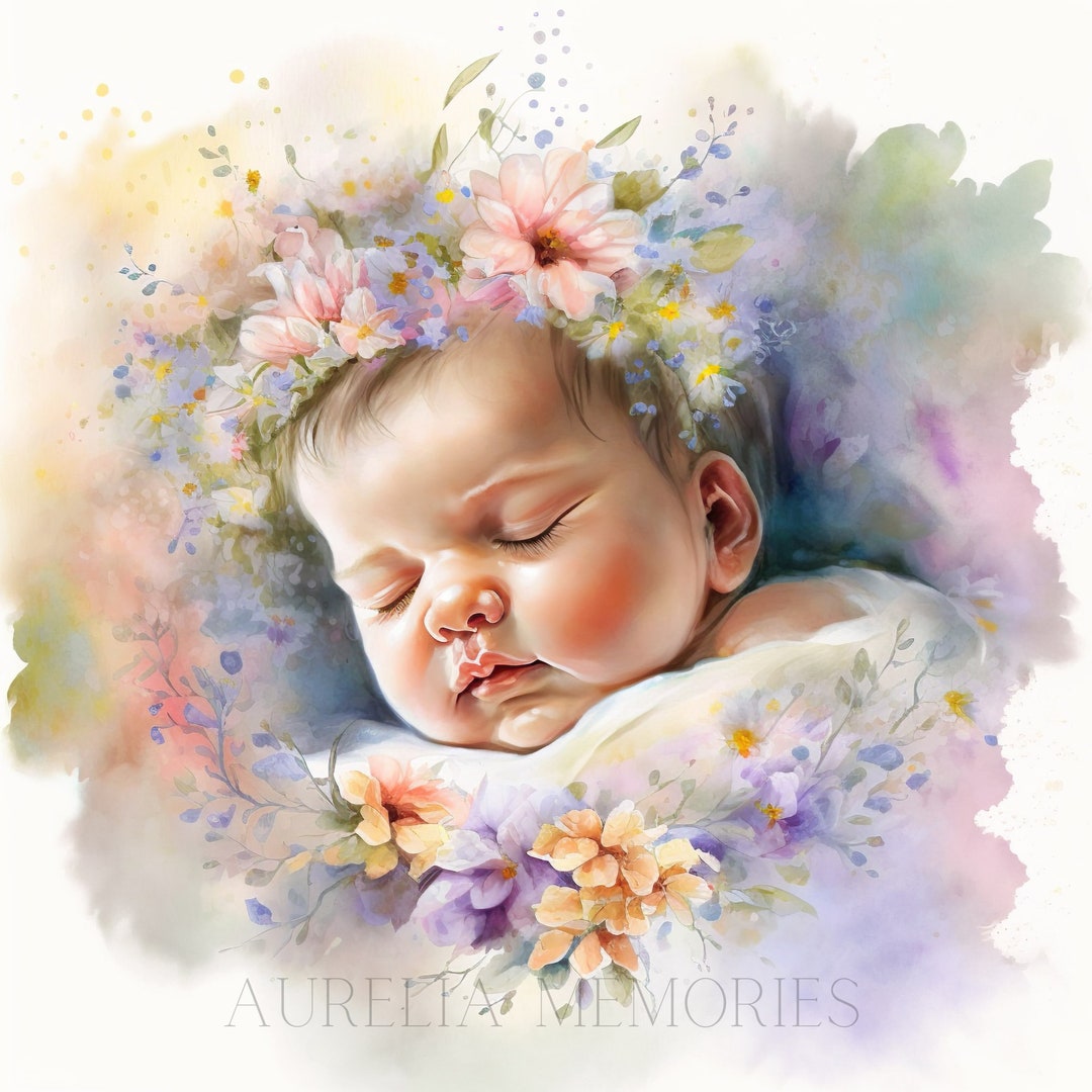 Baby Watercolor Clipart Nursery Decor Baby Watercolor Cute Sleeping ...