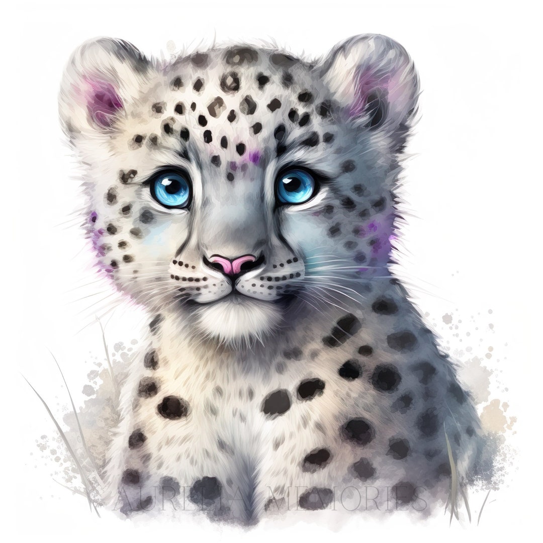 Snow Leopard Watercolor Clipart Nursery Decor Baby Snow Leopard ...