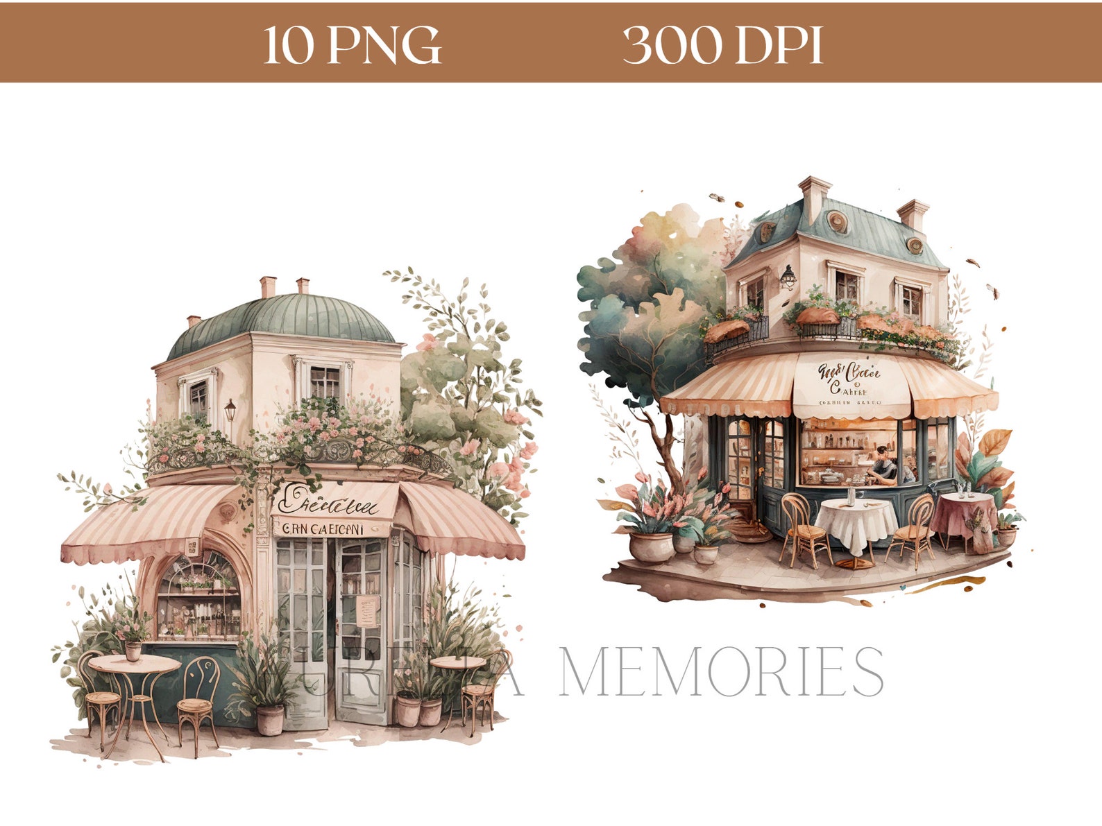 French Coffee Watercolor Clipart - 10 High Quality PNG Files - French ...