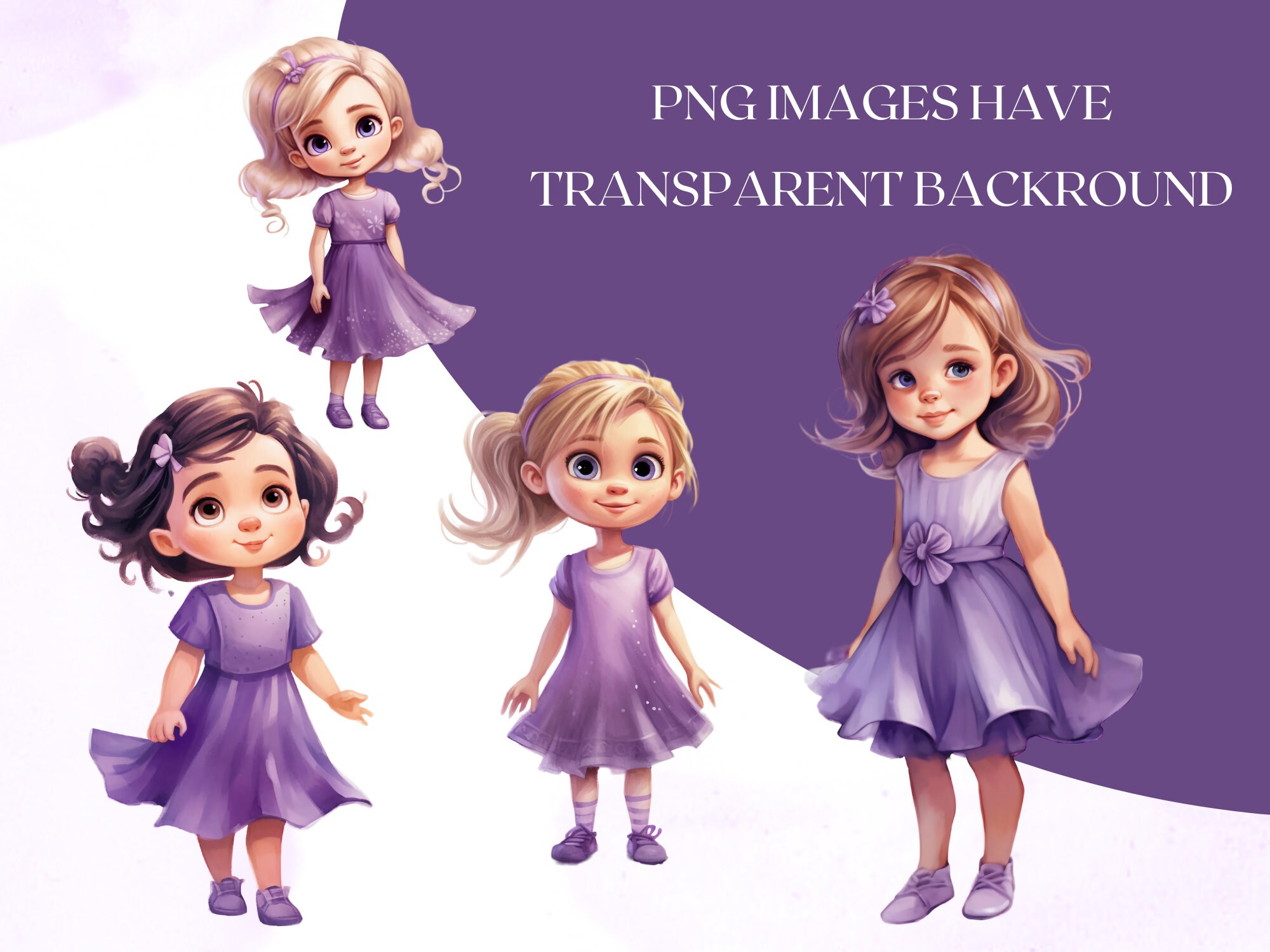 Cute Little Girls Clipart 8 PNG Files Watercolor Girl With - Etsy UK