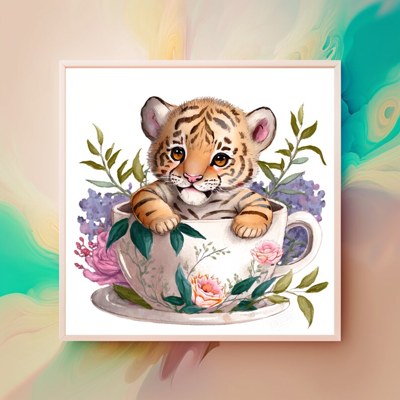 Tiger Watercolor Clipart Nursery Decor Baby Tiger Watercolor Cute Baby ...