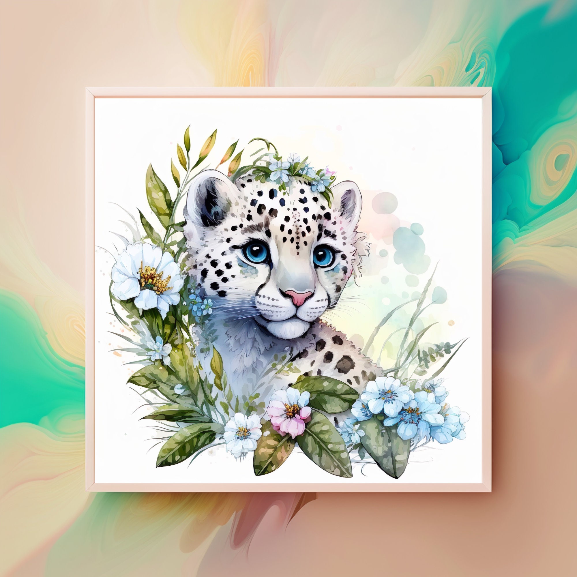 Leopard Watercolor Clipart Nursery Decor Baby Leopard Watercolor Cute ...