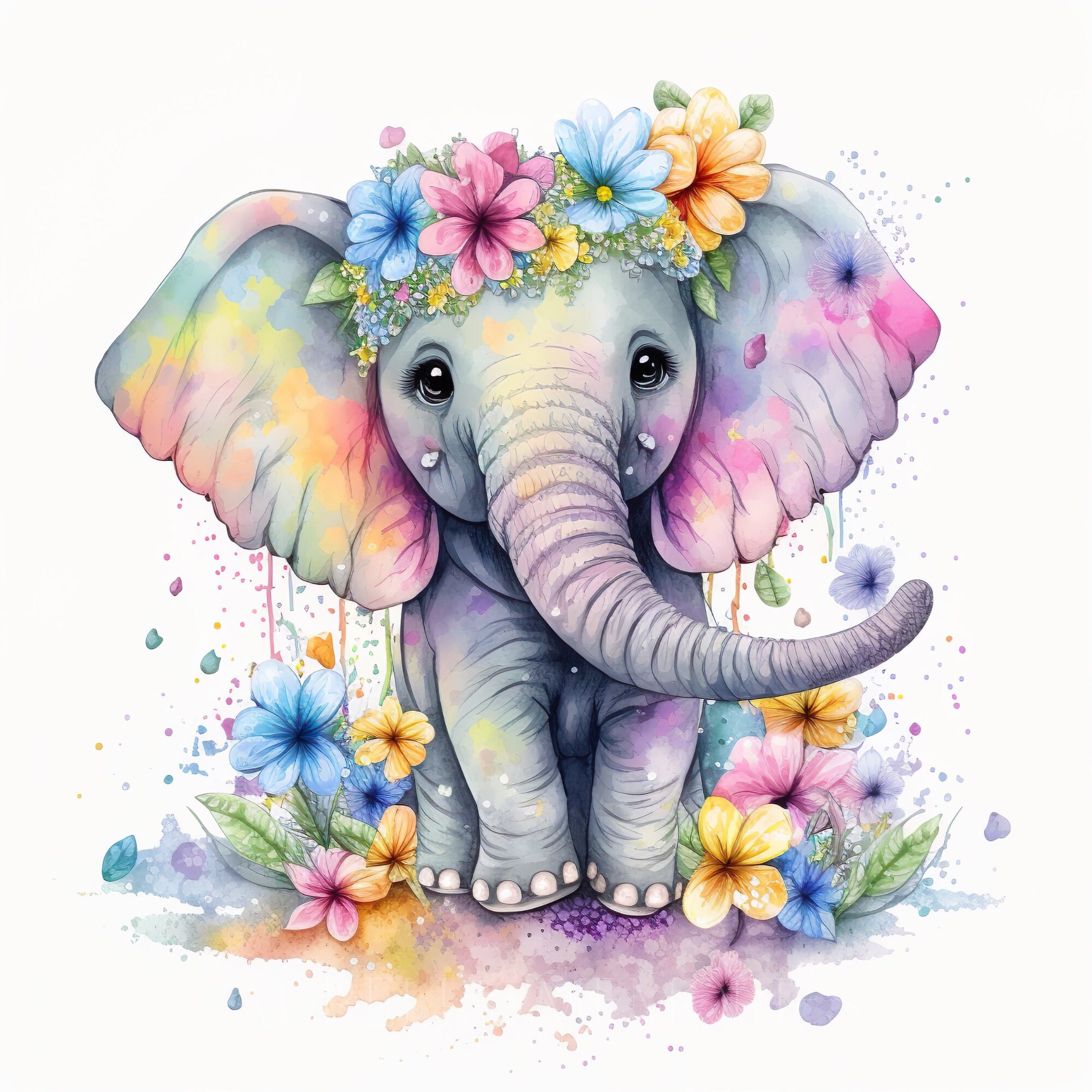 Elephant Watercolor Clipart Nursery Decor Baby Elephant Colorful ...