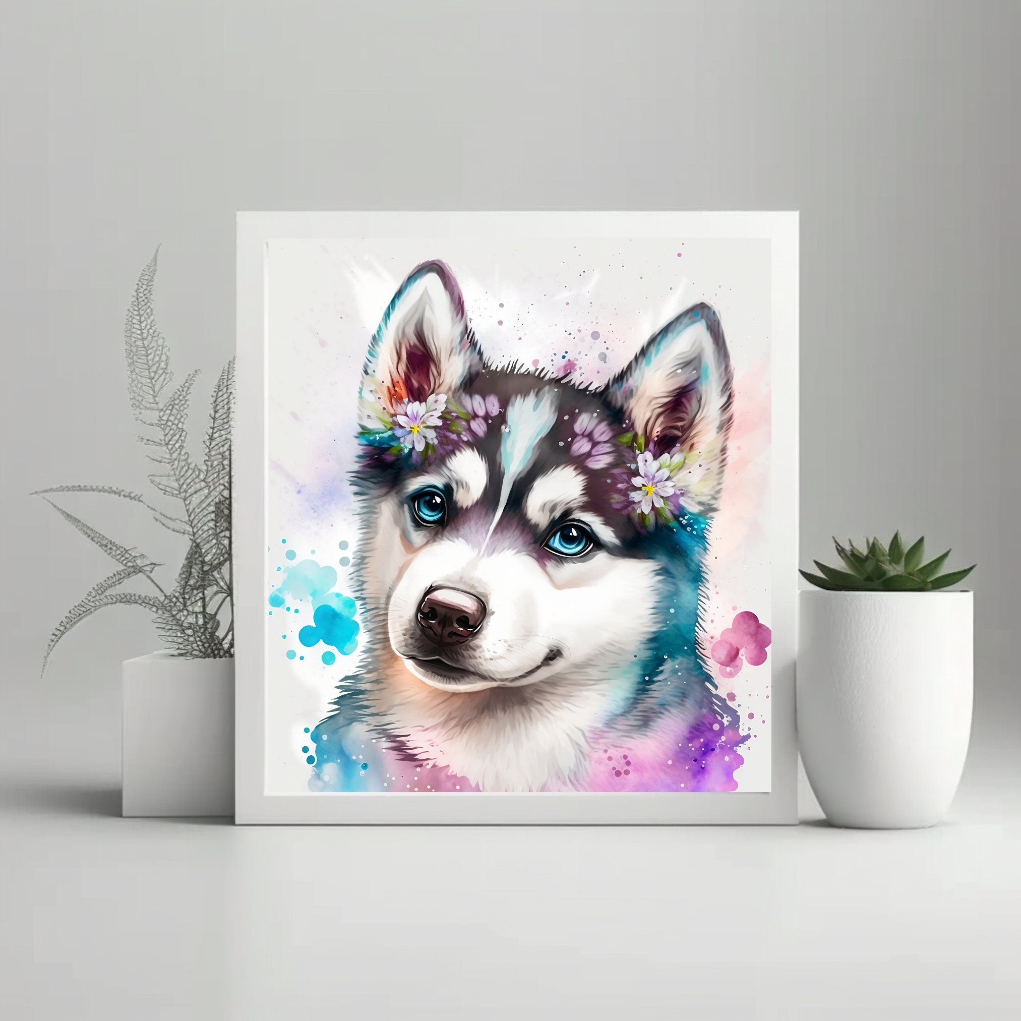 Husky Watercolor Clipart Nursery Decor Husky Dog Watercolor Cute Baby ...