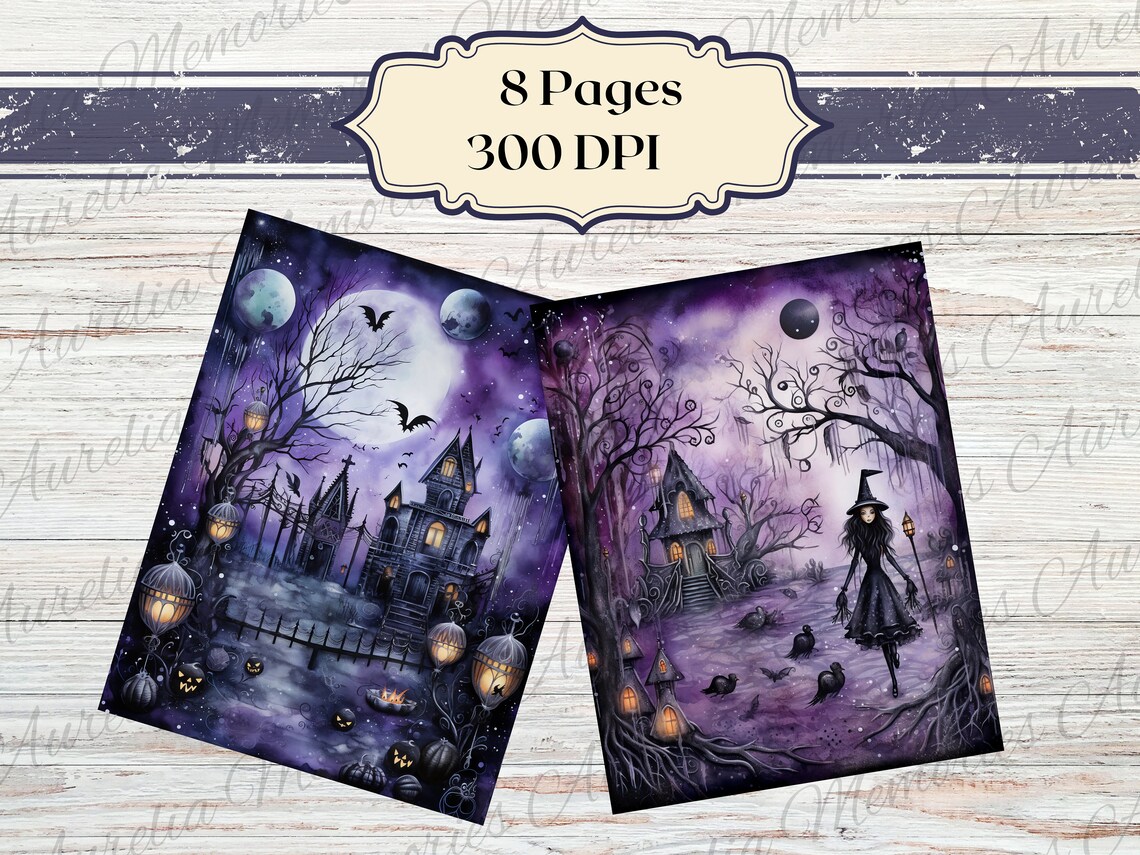 Magical Purple Halloween Clipart Digital Paper 8 JPG Watercolor ...