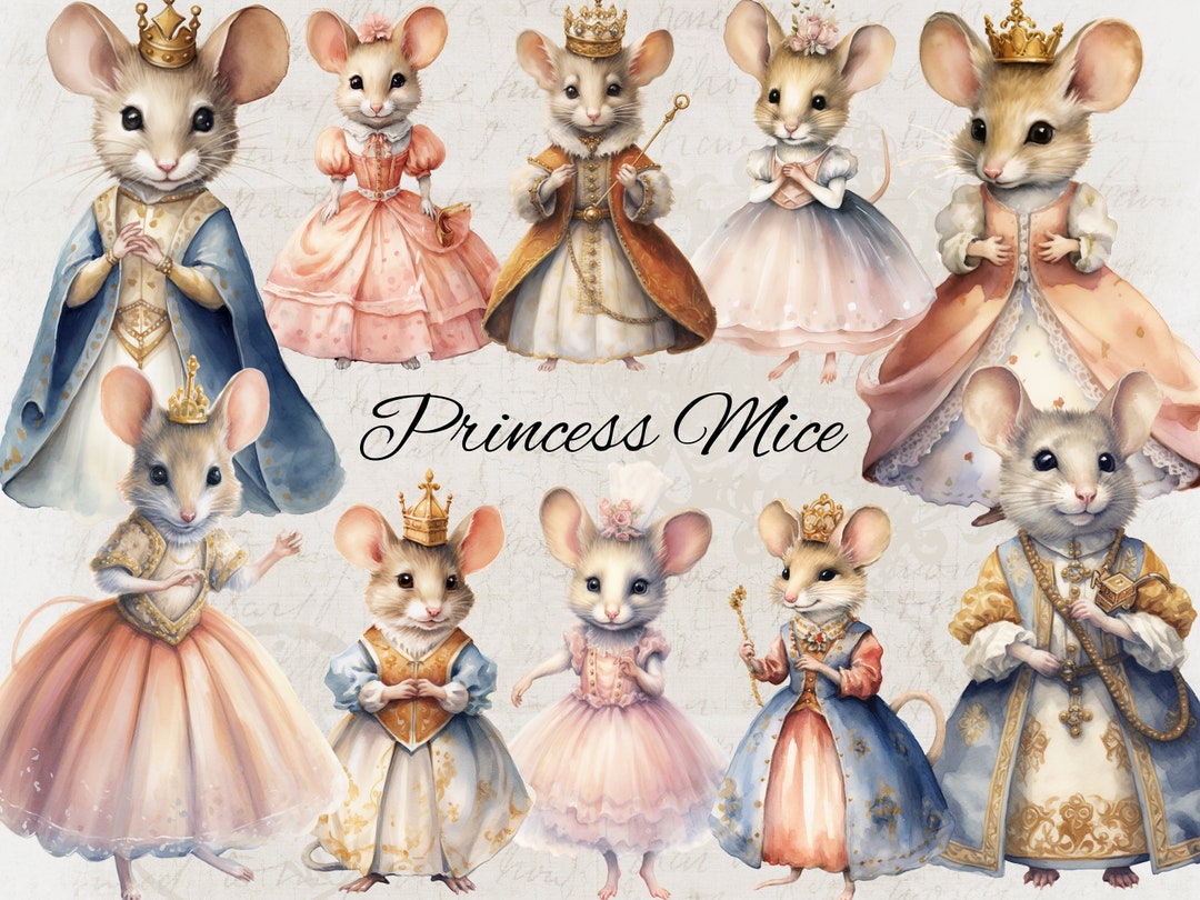 Watercolor Princess Mice Clipart 10 PNG Files Princess Mouse Queen ...